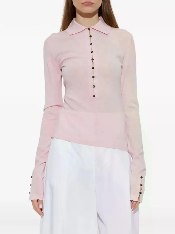 Jacquemus J" Embroidered Long-sleeve Polo Shirt - Pink