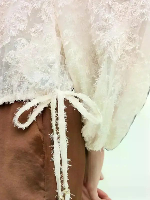 OUI Fringed Puff-sleeve Blouse