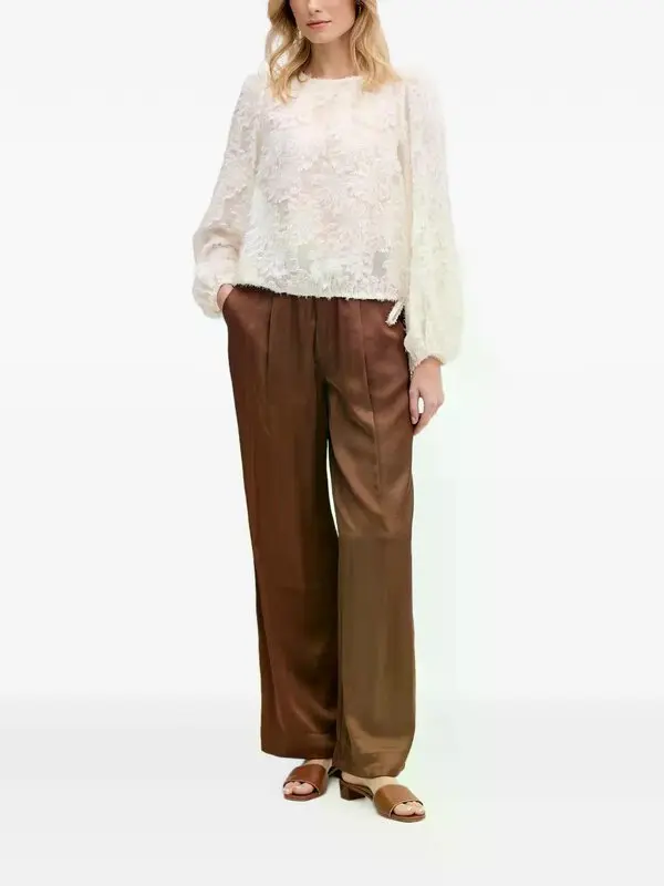 OUI Cream Fringed Puff-sleeve Blouse