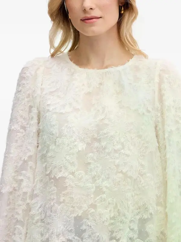 OUI Cream Fringed Puff-sleeve Blouse
