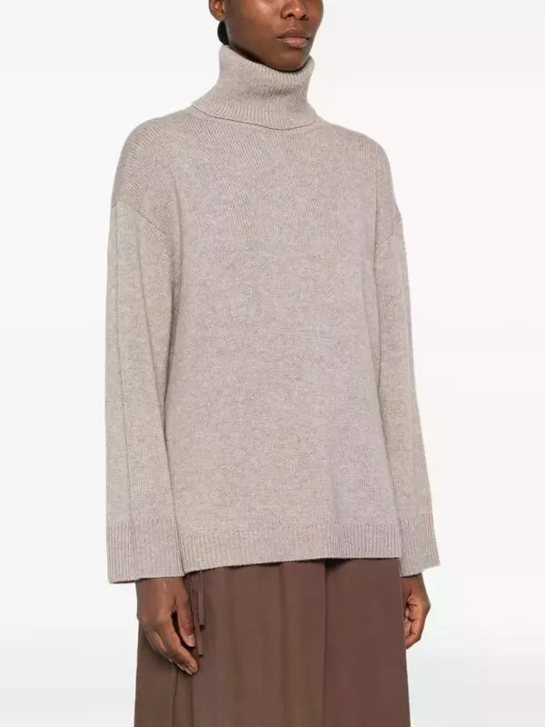 ALLUDE Taupe Knitted Turtleneck Sweater