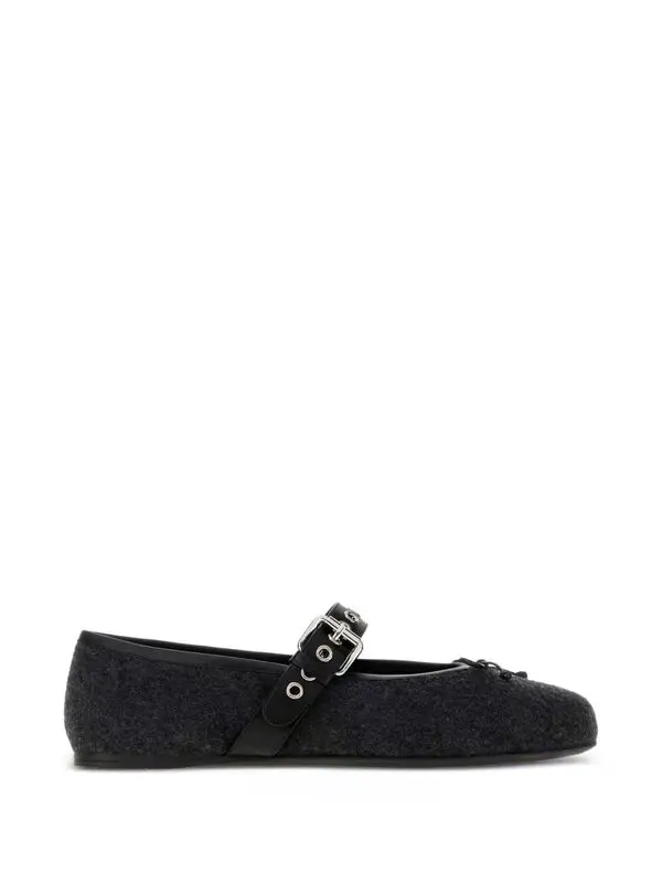 Miu Miu Buckle-strap Wool Ballet Flats - Grey