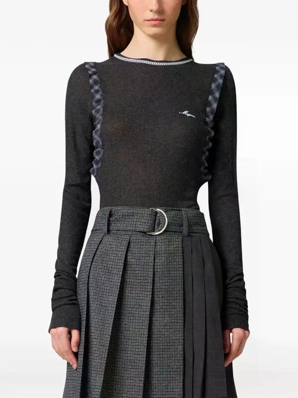 MSGM Long Sleeve T-shirt With Ruffled Trim And Embroidered Logo