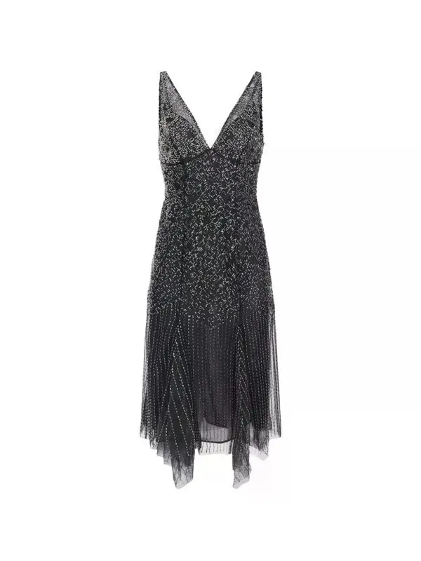 Elisabetta Franchi V-neck Sleeveless Crystal Embellished Tulle Dress - Black