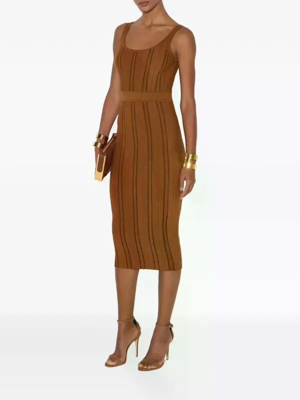 Elisabetta Franchi Origami Dress In Knit Fabric - Brown