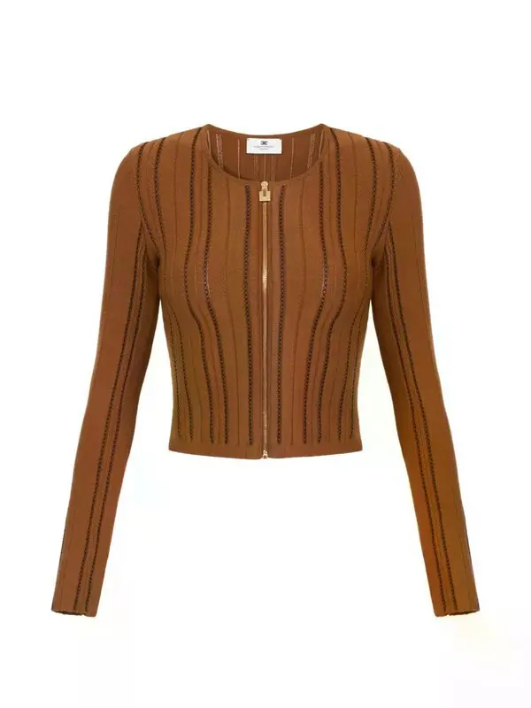 Elisabetta Franchi Cardigan In Knit Fabric - Brown