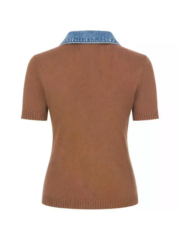 SEROYA Erika Denim-collar Polo Top