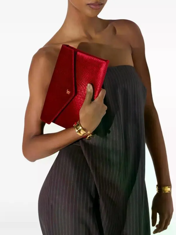 Elisabetta Franchi Velvet Shoulder Bag With Crocodile Print - Red