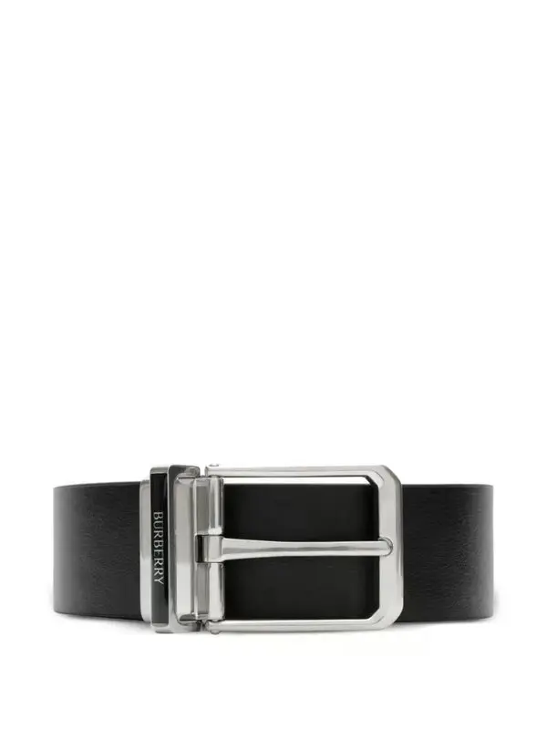 Burberry Reversible Leather Belt With Enameled Logo Loop - Black