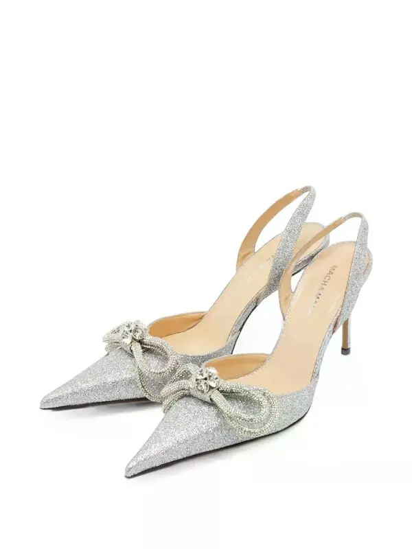Mach & Mach Double Bow Glitter Slingback Pumps - Silver