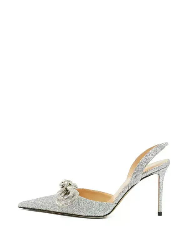 Mach & Mach Double Bow Glitter Slingback Pumps - Silver