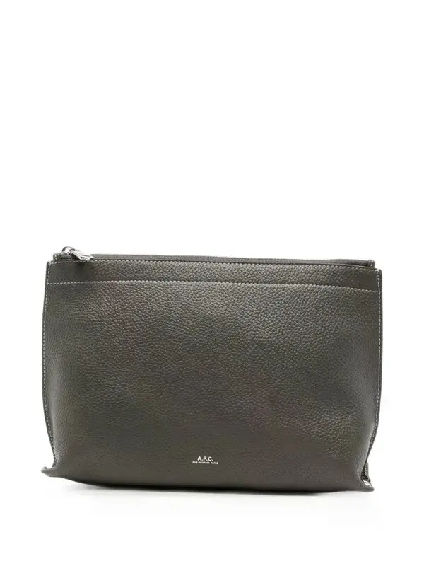 A.p.c. Leather Clutch Bag With Stud Detail - Grey