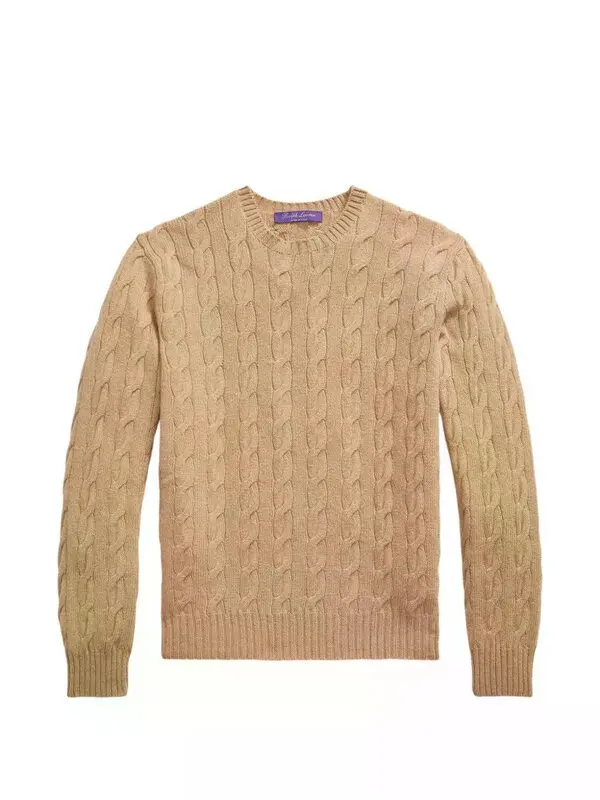Ralph Lauren Purple Label Camel Cashmere Cable-knit Crew Neck Sweater - Brown