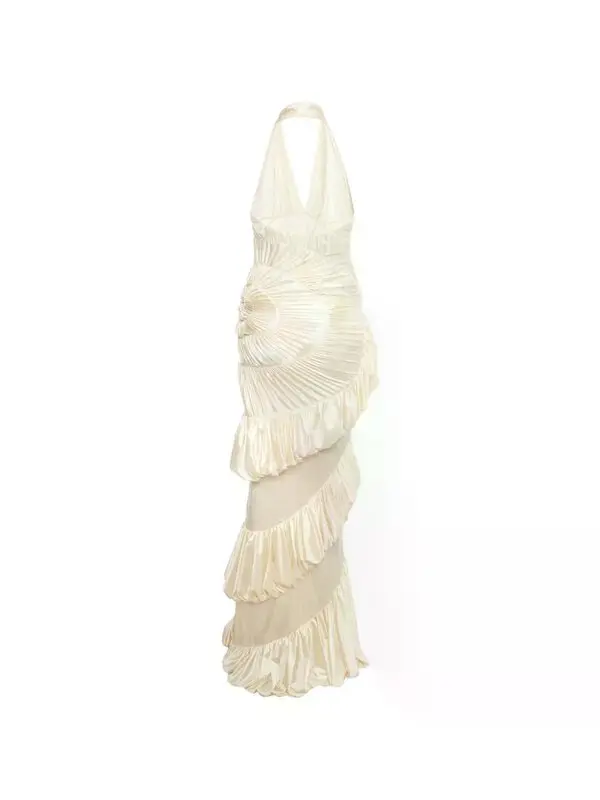 DATT Spiral Ruched Halter-neck Maxi Gown