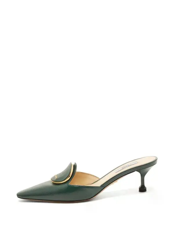 Prada Saffiano Leather Pointed-toe Kitten Heel Mules - Green