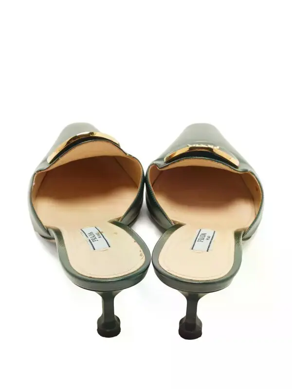 Prada Saffiano Leather Pointed-toe Kitten Heel Mules
