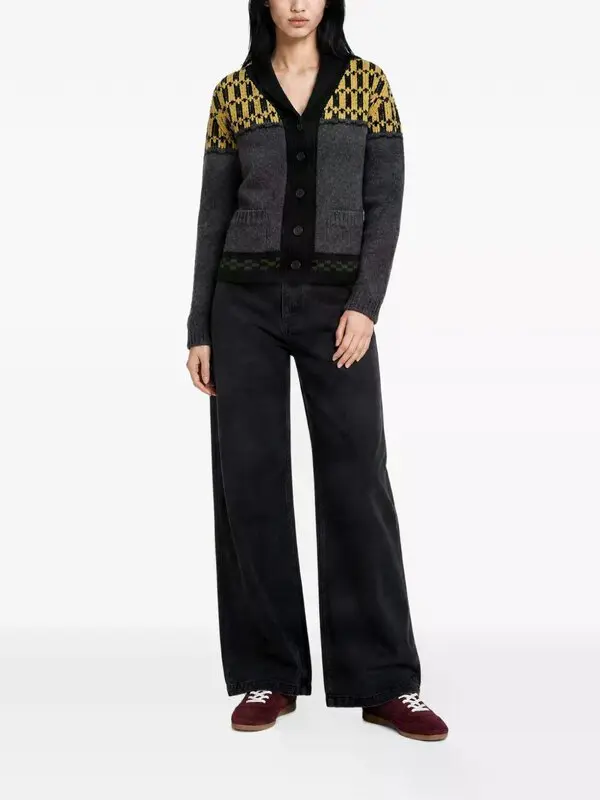 Marni Geometric-pattern Shawl-collar Cardigan - Grey