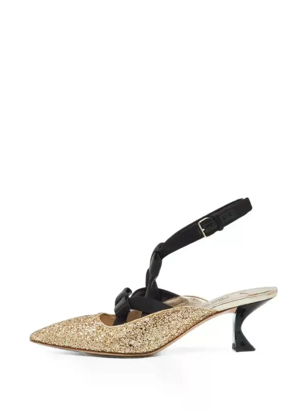 Miu Miu Bow-embellished Pointed-toe Mules - Gold