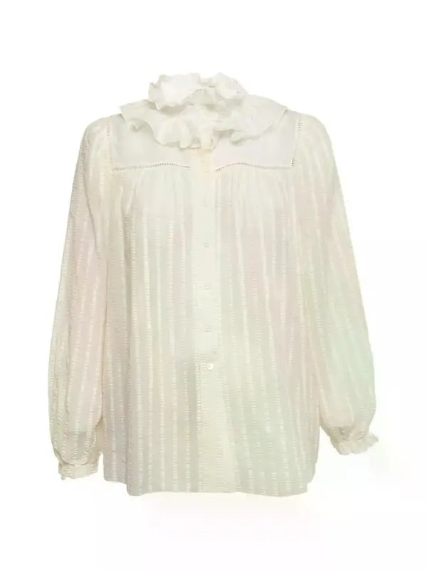 Chloé Textured Striped Blouse With Ruffled Collar - White