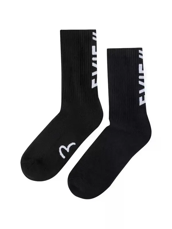EVISU Logo-intarsia Ribbed-knit Socks - Black