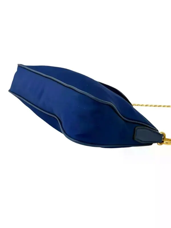 Prada 2019-2026 Saffiano Trimmed Tessuto Chain Crossbody Bag - Blue