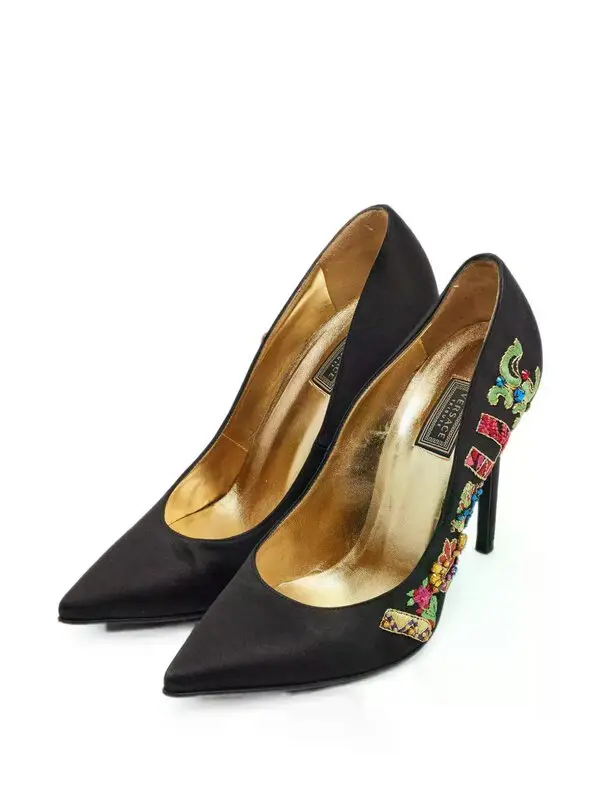 Versace Embroidered Pointed-toe Pumps