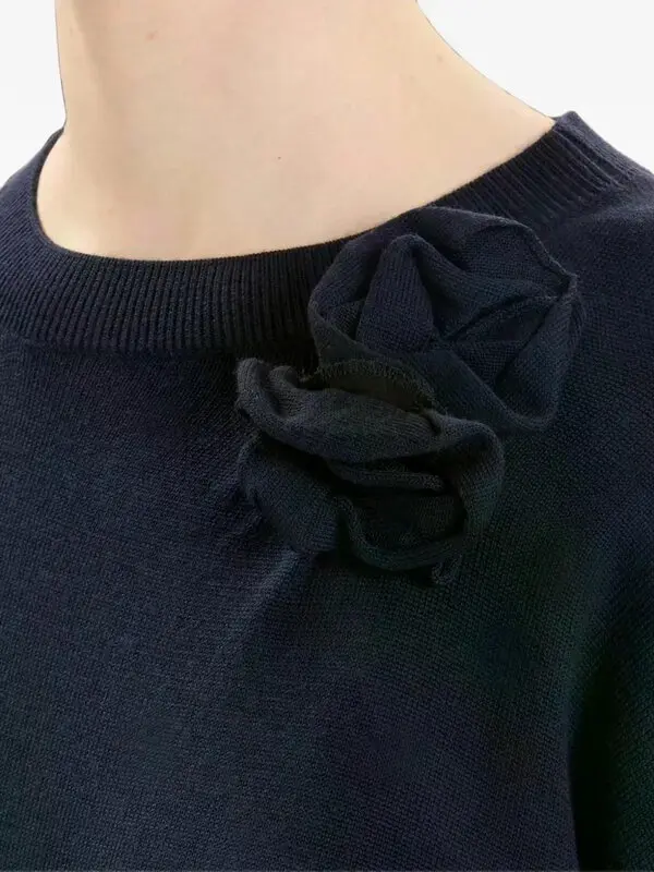 High Floral Appliqué Fine-knit Sweater