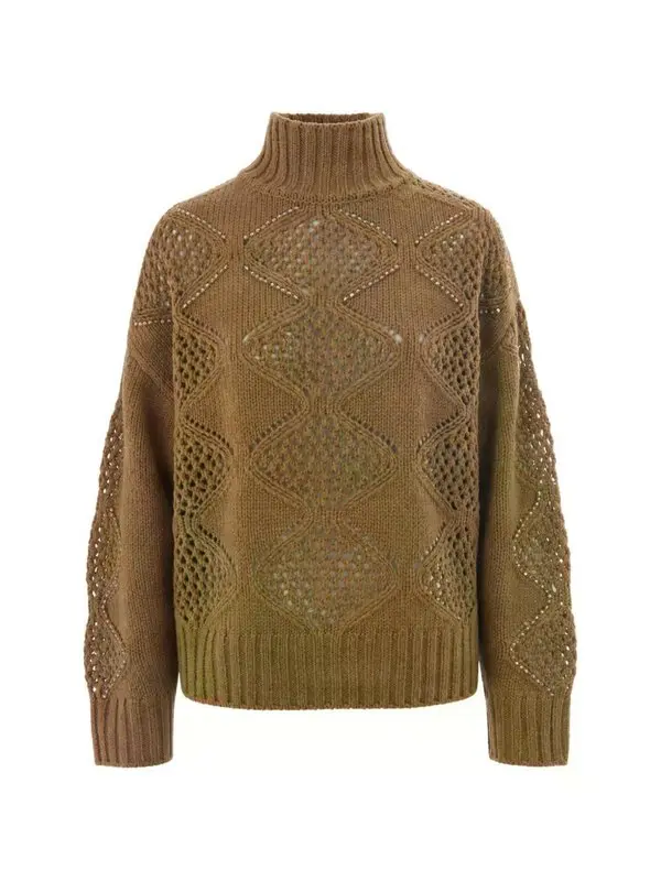 Liu Jo Turtleneck With Pearls And Openwork - Brown