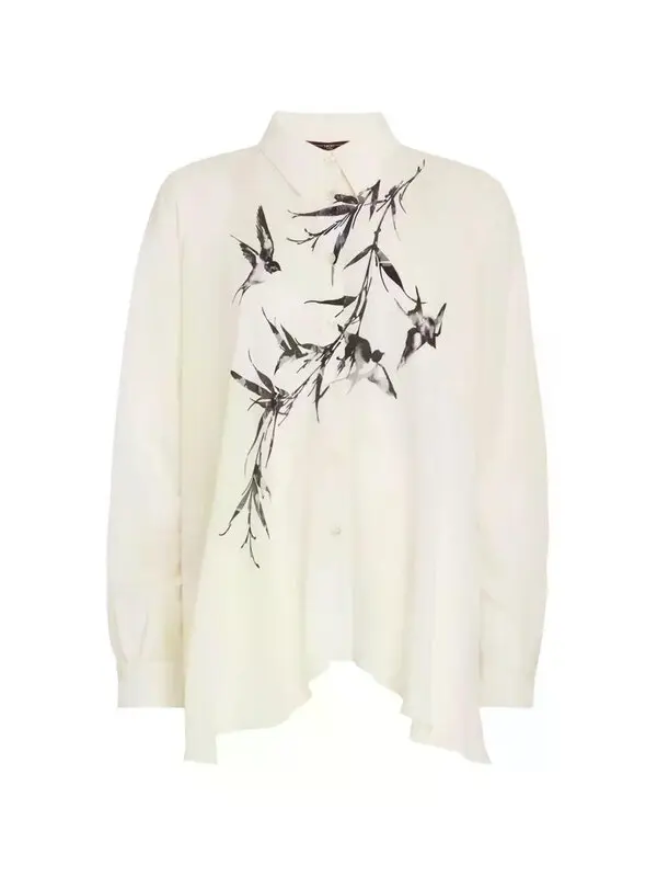 High Thank You Bird-ramage Printed Asymmetric-hem Shirt - White