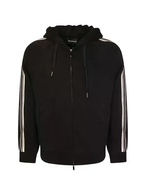 Emporio Armani Stripe-detail Zip-up Hoodie - Black