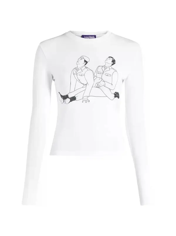 JEAN PAUL GAULTIER Stretch-cotton-jersey Long-sleeves Top Printed Kamasutra - White