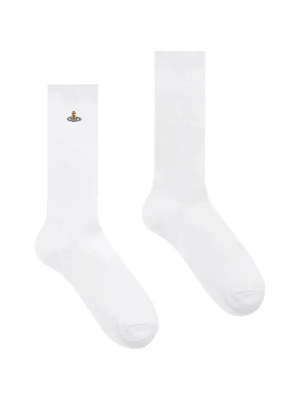 VIVIENNE WESTWOOD Orb Embroidered Ribbed Crew Socks - White