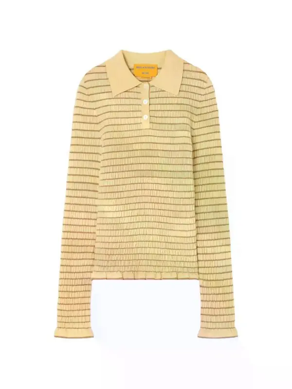Guest In Residence Striped Smocked Polo Top - Yellow