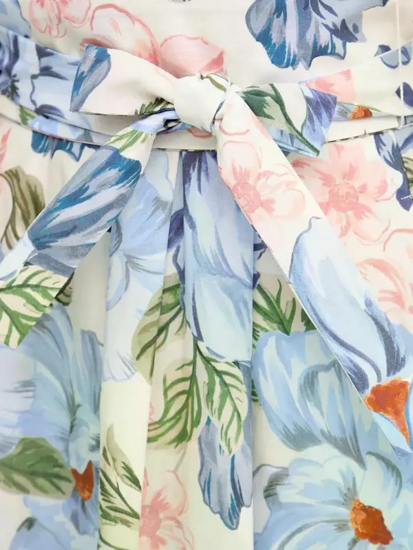 OUI Floral-print Belted Midi Dress - Blue