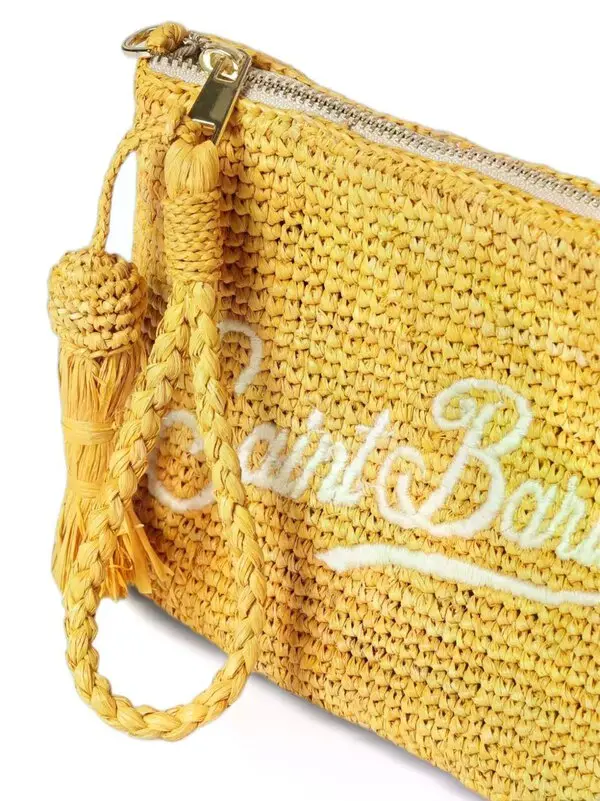 MC2 SAINT BARTH Embroidered-logo Raffia Clutch Bag