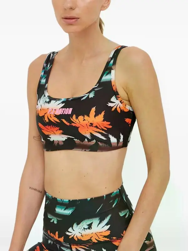 P.E Nation Oasis Palm-print Cutout-back Sports Bra - Black