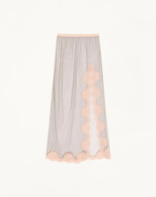 Valentino Garavani Long Skirt In Sheer Tulle - Grey/peach