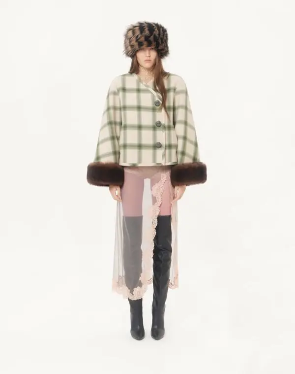 Valentino Garavani Long Sheer Tulle Skirt With Lace Hem - Grey/peach