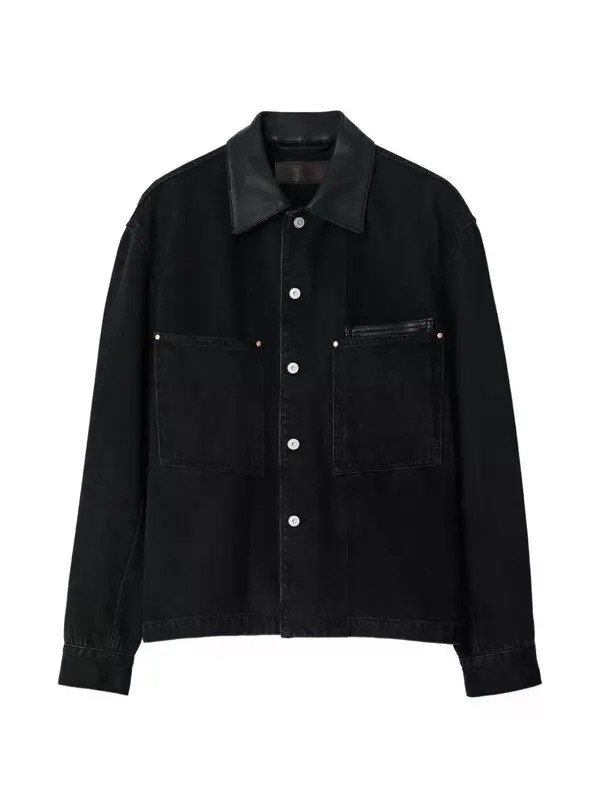 LEMAIRE Workwear Overshirt With Leather Collar In Selvedge Denim - Black