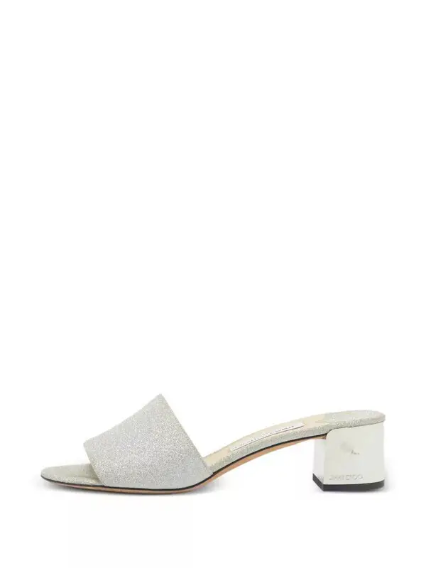 JIMMY CHOO Joni Glitter Block Heel Sandals - Silver