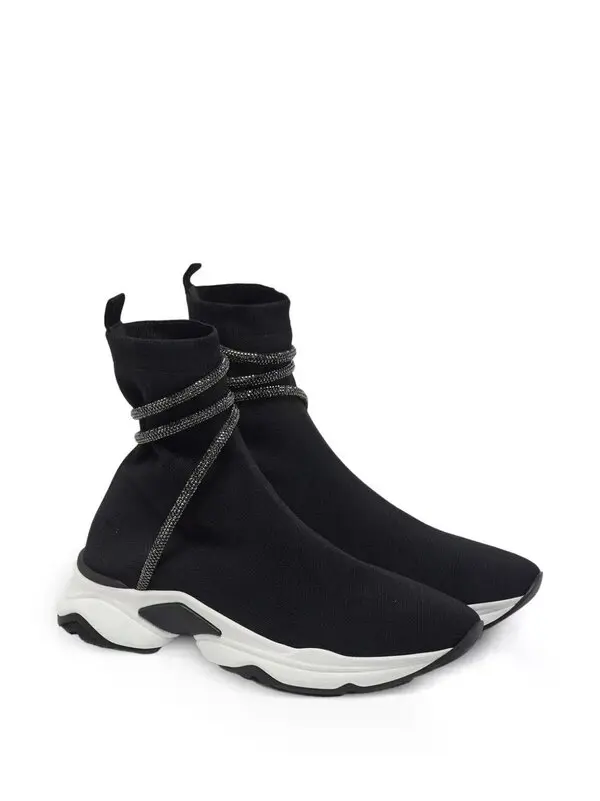 Rene Caovilla Knit Cleo Crystal-embellished High-top Sneakers - Black