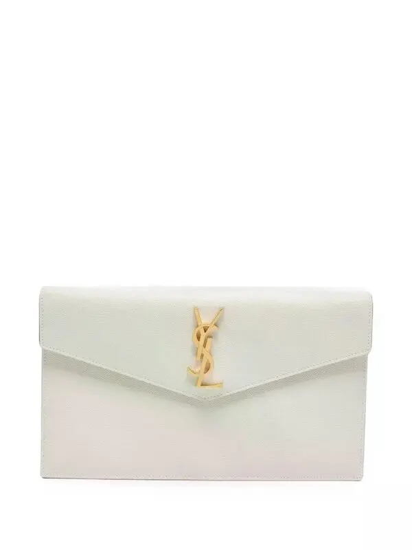 Saint Laurent 2022 Uptown Leather Clutch Bag - White
