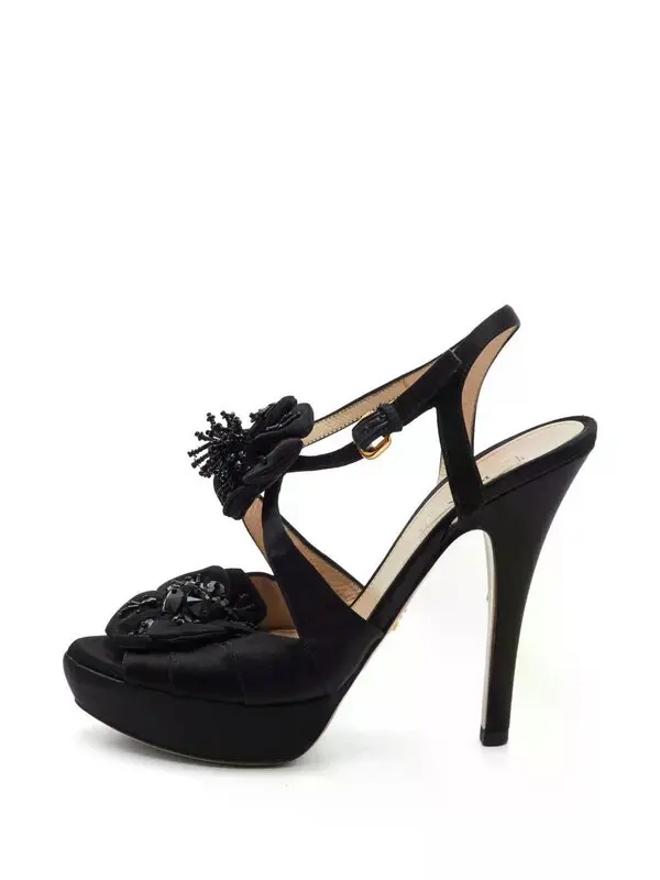 Prada Satin Floral Embellished Platform Sandals