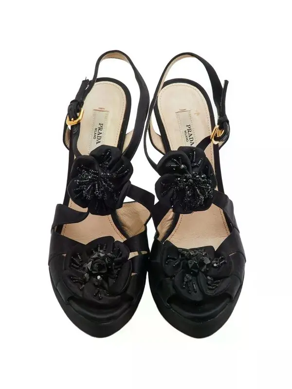 Prada Satin Floral Embellished Platform Sandals