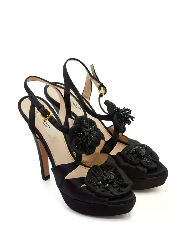 Prada Satin Floral Embellished Platform Sandals