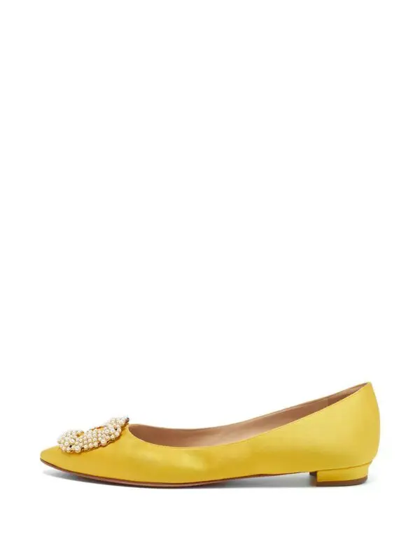 Manolo Blahnik Hangisi Ballet Flats With Pearl Embellished Buckle - Yellow