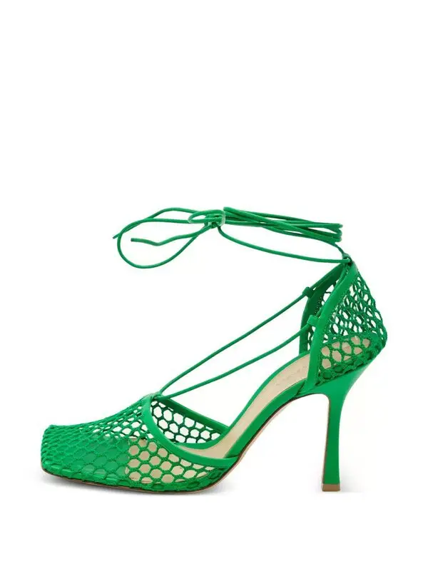 Bottega Veneta Mesh Square Toe Ankle Tie Pumps - Green