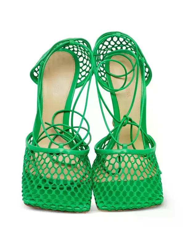 Bottega Veneta Mesh Square Toe Ankle Tie Pumps - Green