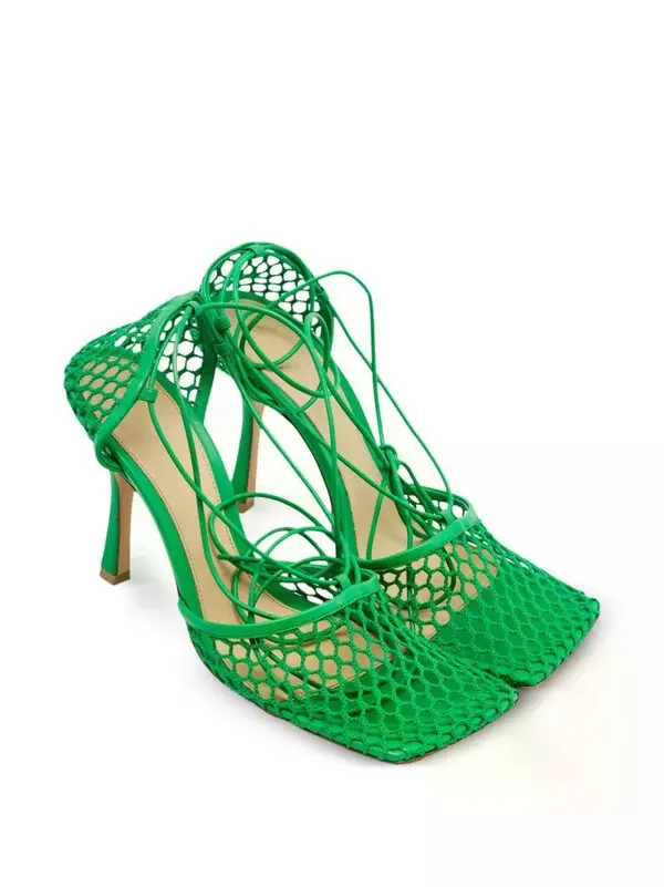 Bottega Veneta Mesh Square Toe Ankle Tie Pumps - Green