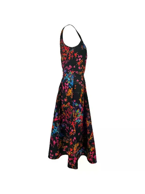 Saloni Floral-print V-neck Dress - Black